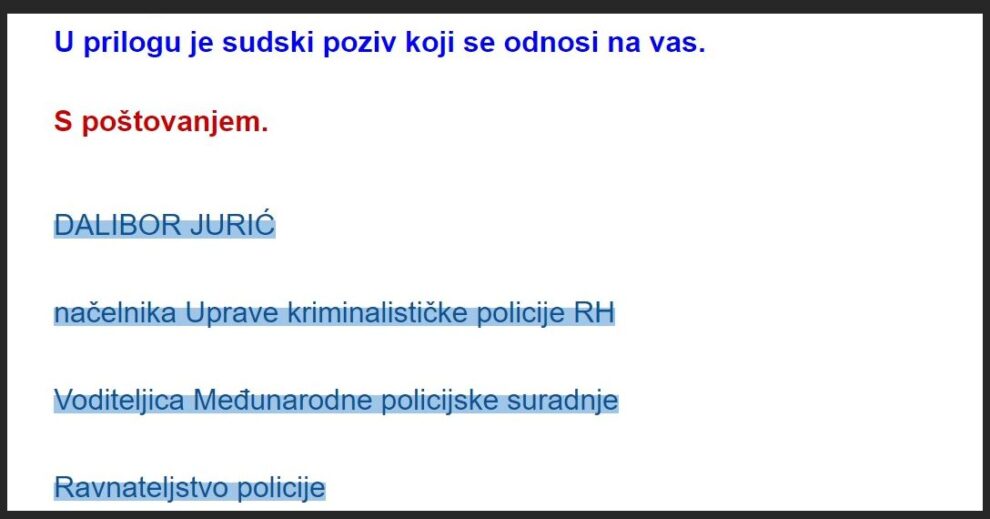 Lažni sudski poziv putem e-maila | Portofon